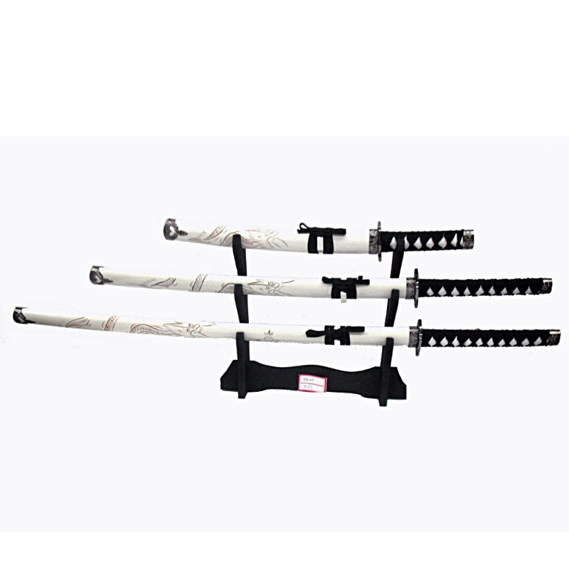 Série de Katanas Blancs – Set décoratif de 3 sabres japonais